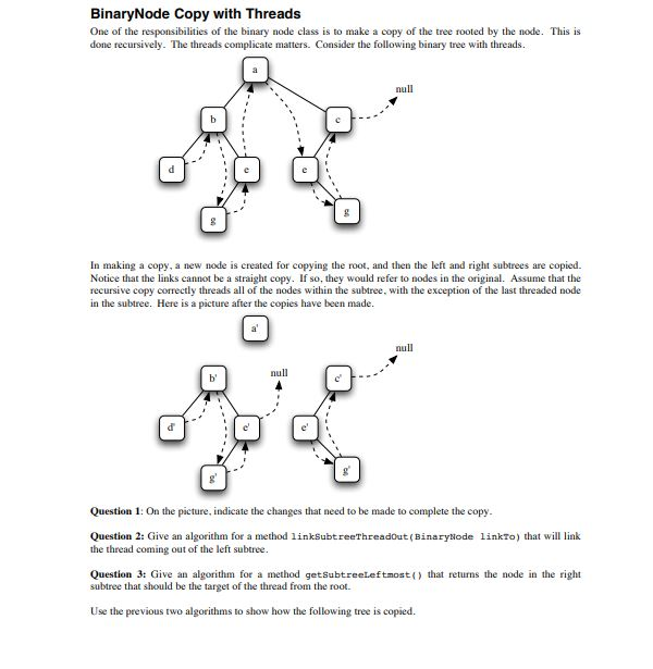 BinaryNode Copy with Threads One of the | Chegg.com