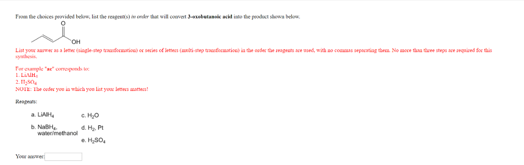 Solved From the choices provided below, list the reagent(s) | Chegg.com