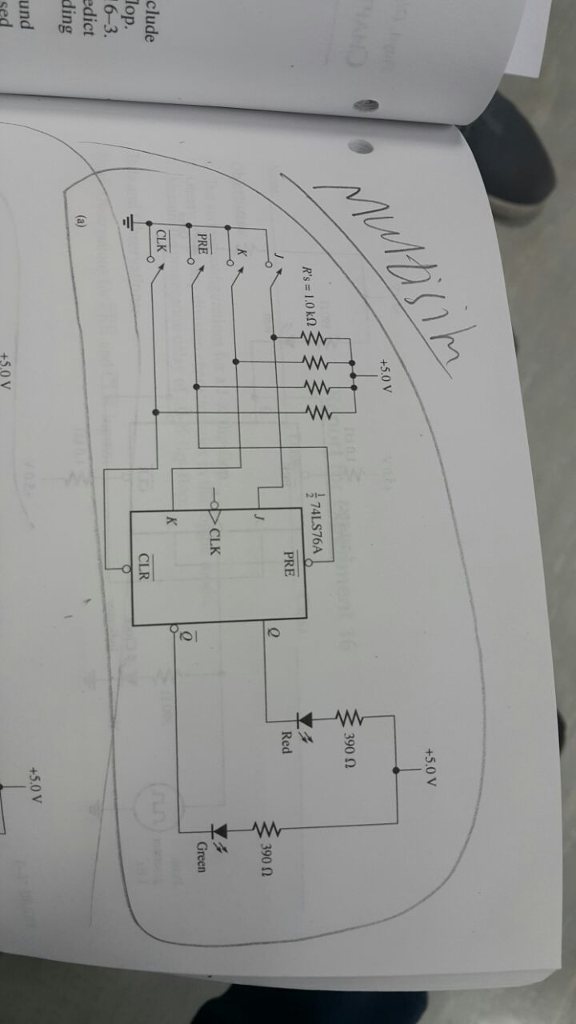 Solved +5.0 V +5.0 V 390 ? R's 1.0 kn 74LS76A PRE Red 0 3902 | Chegg.com