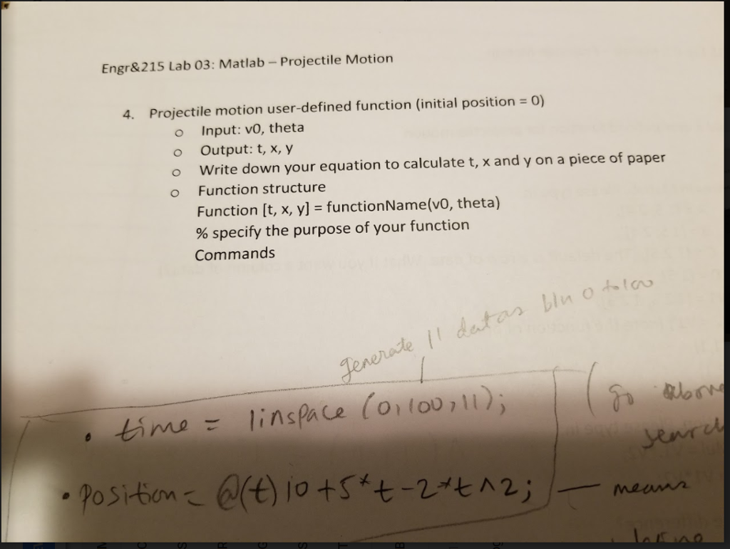 Solved Engr&215 Lab 03: Matlab -Projectile Motion 4. | Chegg.com