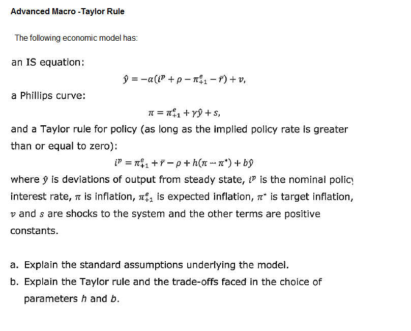 Solved Advanced Macro -Taylor Rule The following economic | Chegg.com