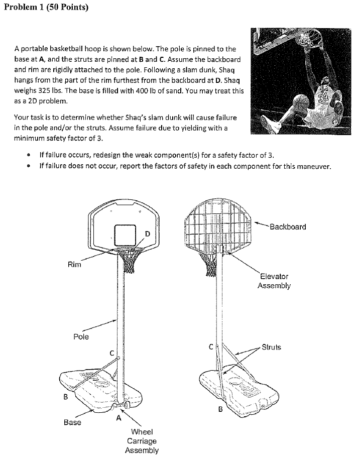 Problem 1 (50 Points) A portable basketball hoop is | Chegg.com