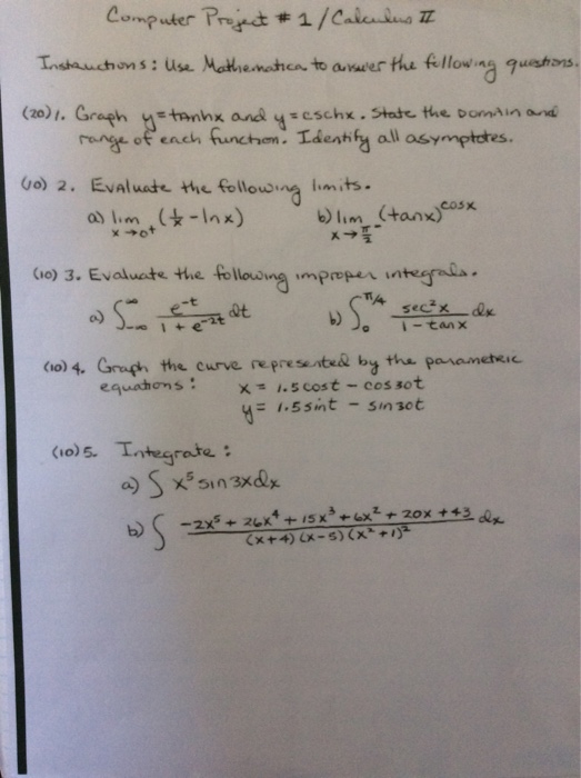 Computer project # 1/ calculus IIInstructions : Use | Chegg.com