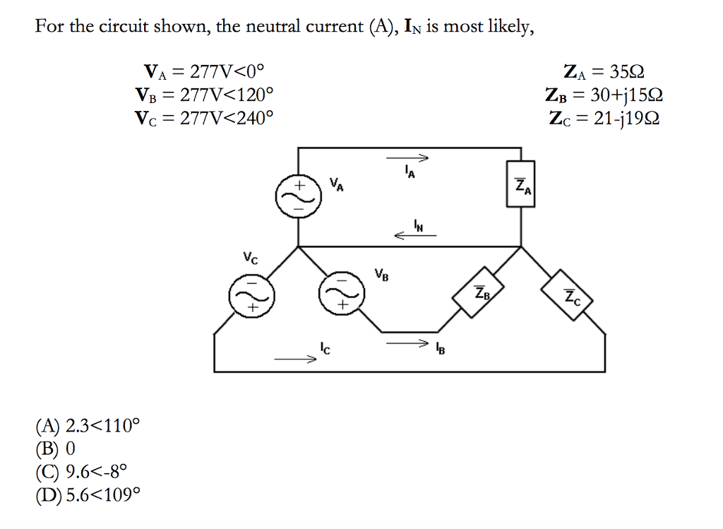 Solved For the circuit shown, the neutral current (A), I_N | Chegg.com