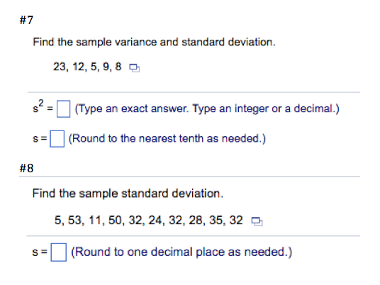 Solved #7 Find the sample variance and standard deviation. | Chegg.com