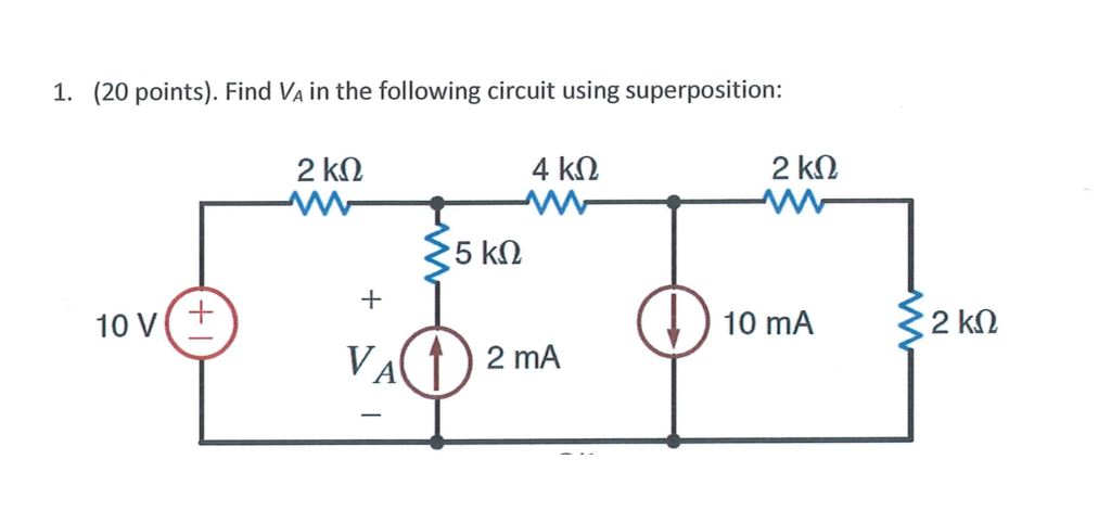 Solved 1. (20 points). Find Va in the following circuit | Chegg.com