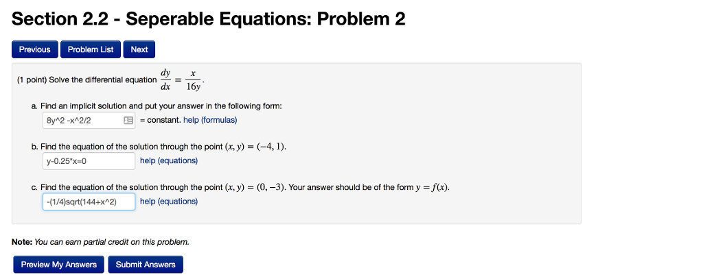 Solved Section 2 2 Seperable Equations Problem 2 Previous