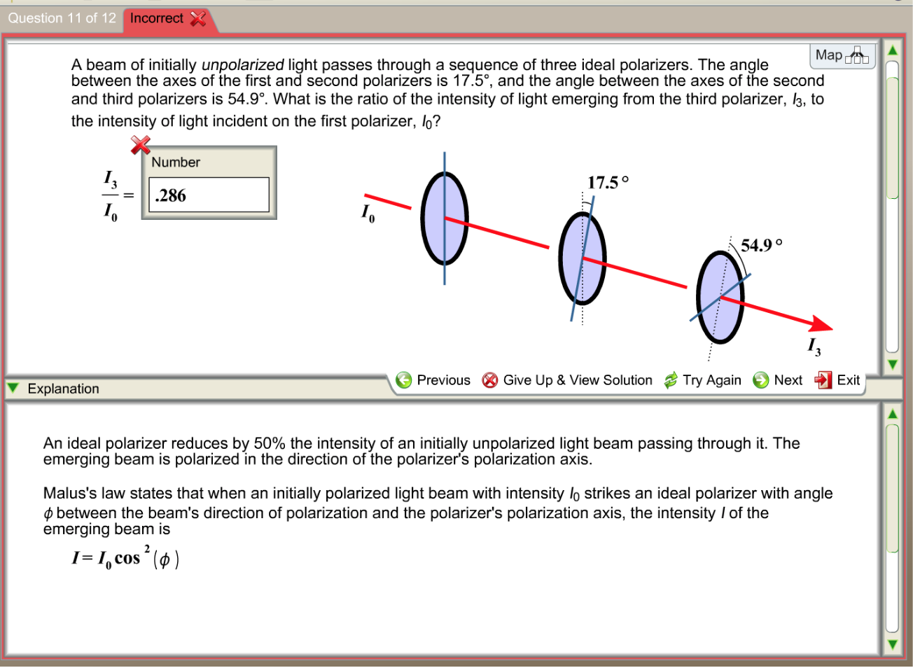 Solved A beam of initially unpolarized light passes through | Chegg.com