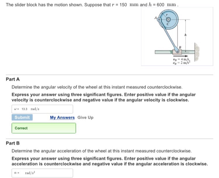 Solved The slider block has the motion shown. Suppose that r | Chegg.com