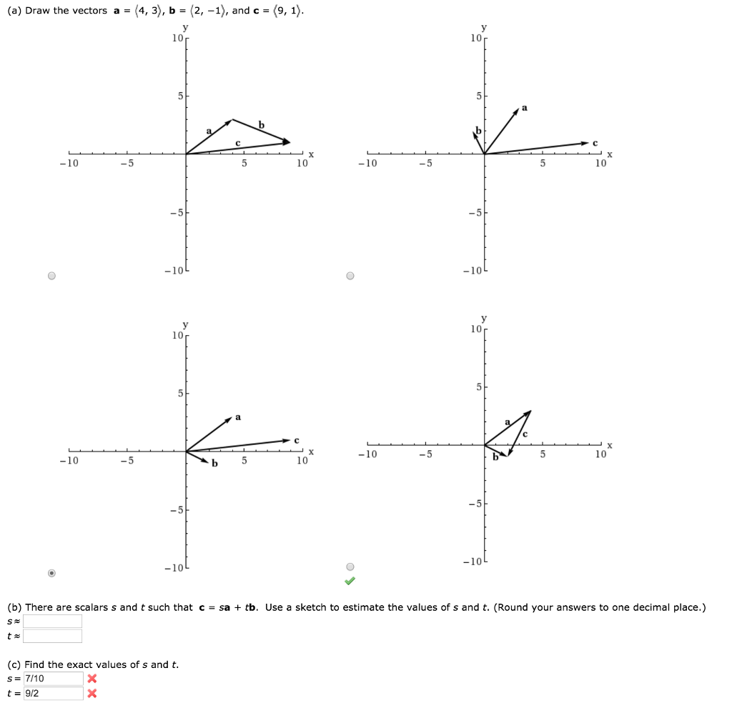 Solved There are scalars s and t such that c = sa + tb. | Chegg.com