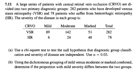 Solved 7.11 A large series of patients with central retinal | Chegg.com