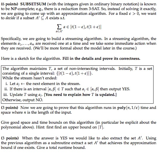 SUBSETSUM (with the integers given in ordinary binary | Chegg.com
