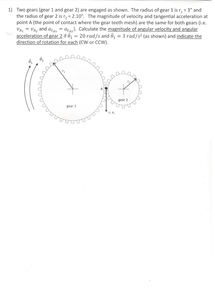 Solved Two gears (gear 1 and gear 2) are engaged as shown. | Chegg.com