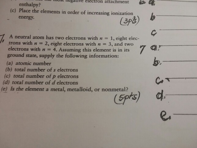 Solved iegative electron attachment most n enthalpy? (c) | Chegg.com