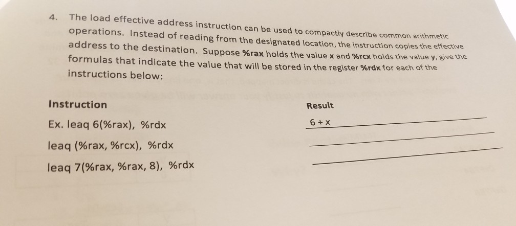 Solved 4. The load effective address instruction can be used | Chegg.com