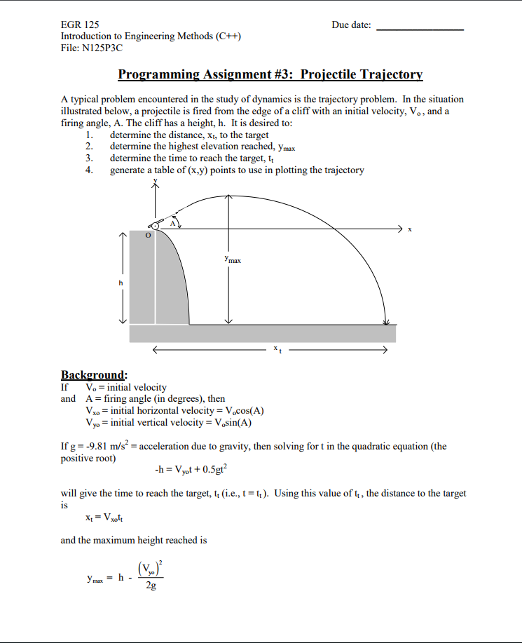 Solved EGR 125 Introduction to Engineering Methods (C++) | Chegg.com