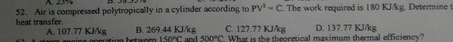 Solved 52. Air is compressed polytropically in a cylinder | Chegg.com