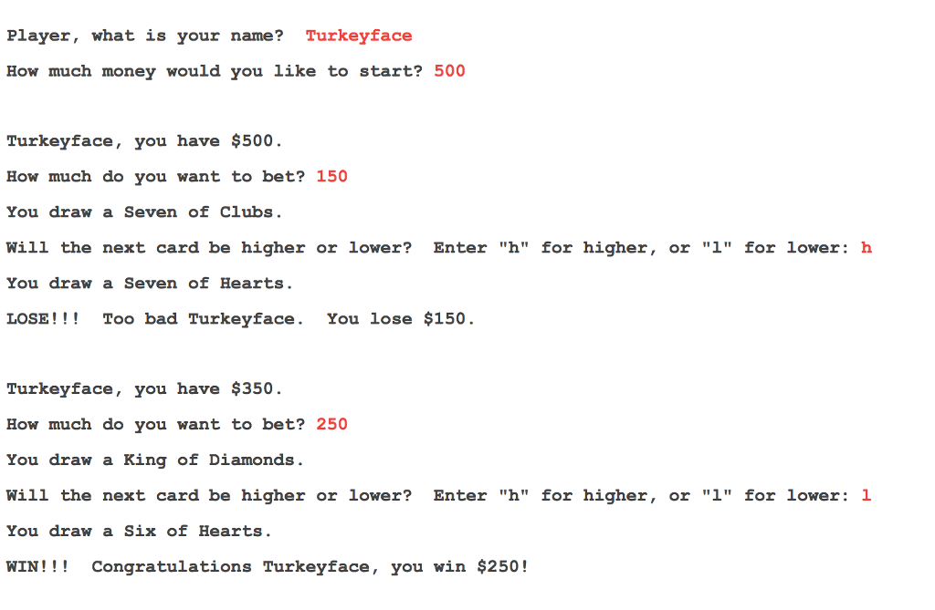 Solved In this project, you will create a simple card game. | Chegg.com