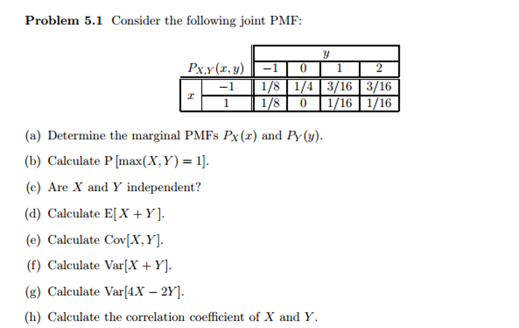 Solved Consider the following joint PMF: Determine the | Chegg.com Solved Consider the following joint PMF: Determine the | Chegg.com