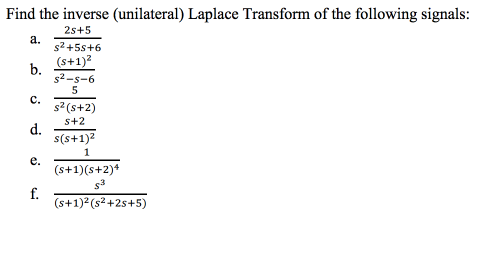 Solved Find the inverse (unilateral) Laplace Transform of | Chegg.com