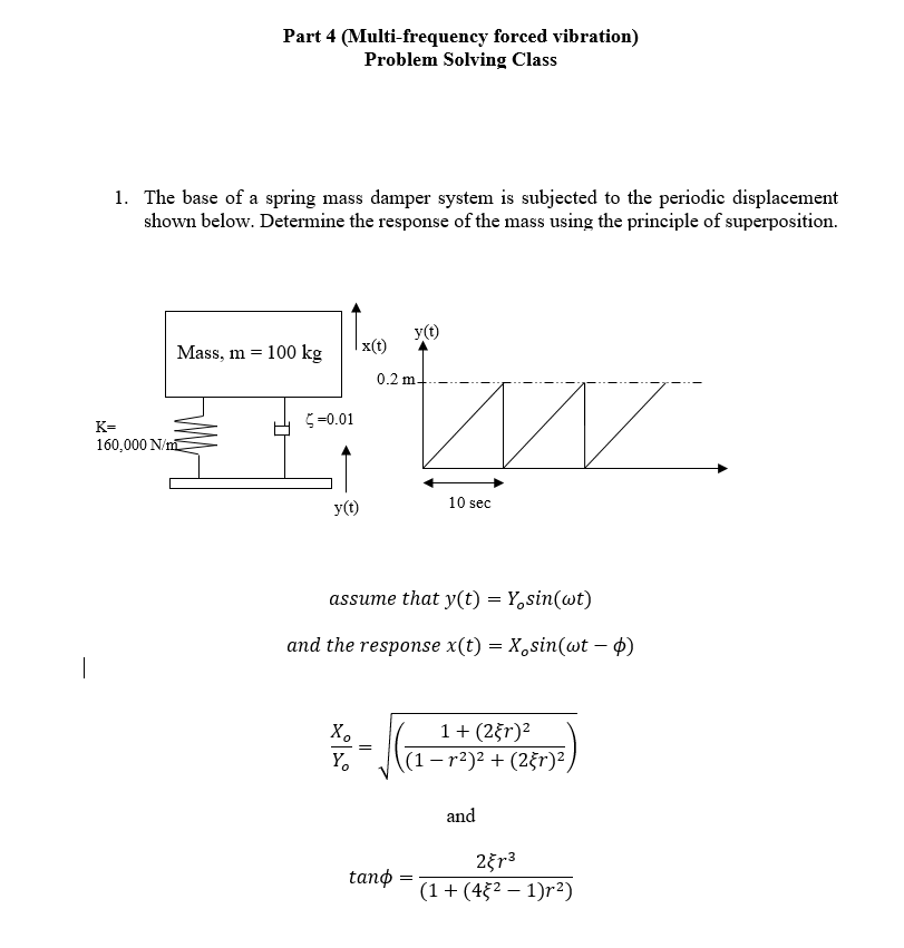 The base of a spring mass damper system is subjected | Chegg.com