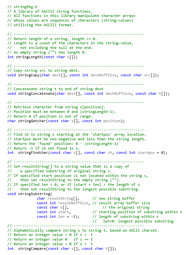 Solved //stringPkg.h//A library of ASCIIZ string | Chegg.com