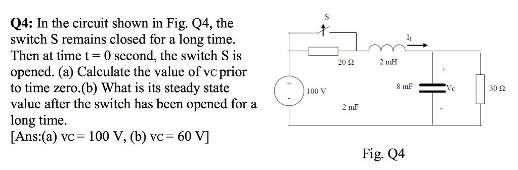 Solved Q4: In the circuit shown in Fig. Q4, the switch S | Chegg.com