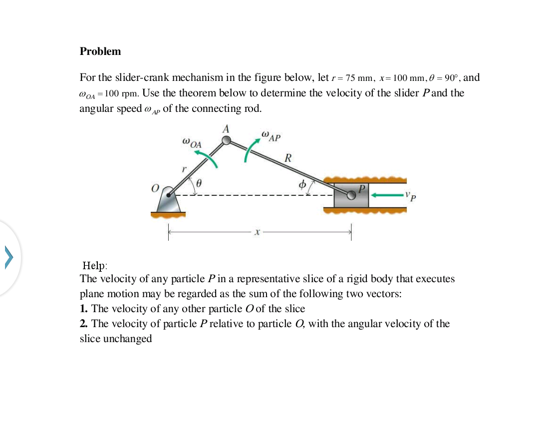 Problem For the slider-crank mechanism in the figure | Chegg.com