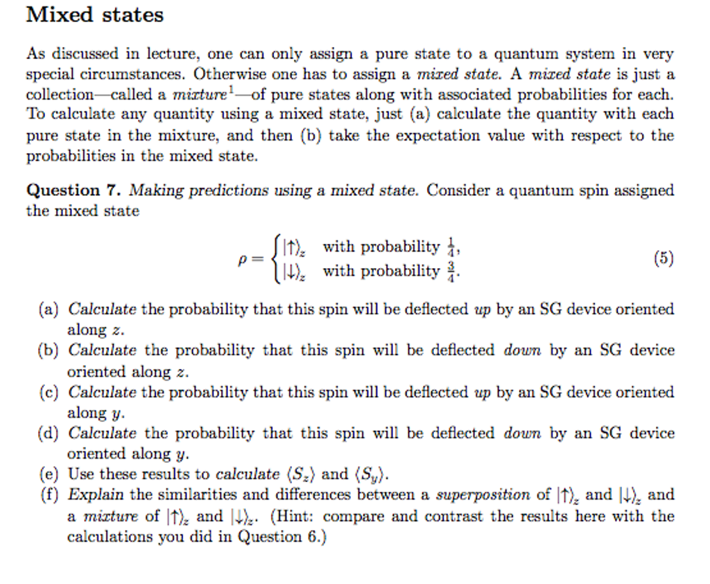 Making predictions using a mixed state. Consider a | Chegg.com