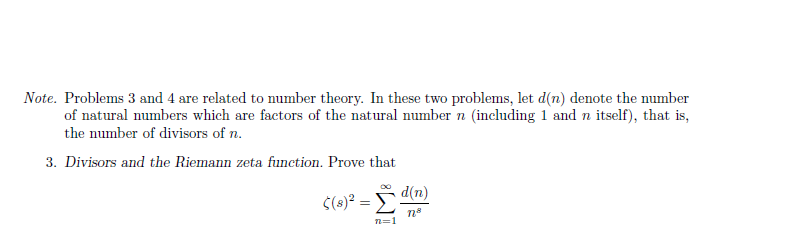 Solved Divisors and the Riemann zeta function. Prove that | Chegg.com
