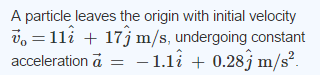 Solved A particle leaves the origin with initial velocity v⃗ | Chegg.com