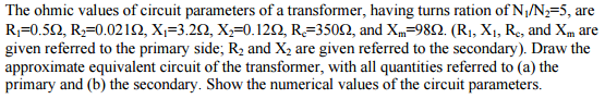Solved The ohmic values of circuit parameters of a | Chegg.com