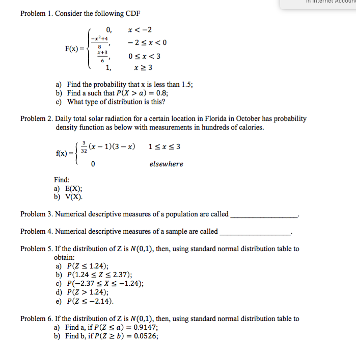 Solved Consider the following CDF F(x) = {0, x