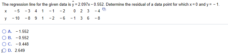 Solved The regression line for the given data is y = 2.097x | Chegg.com