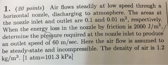 Solved Air flows steadily at low speed through a horizontal | Chegg.com