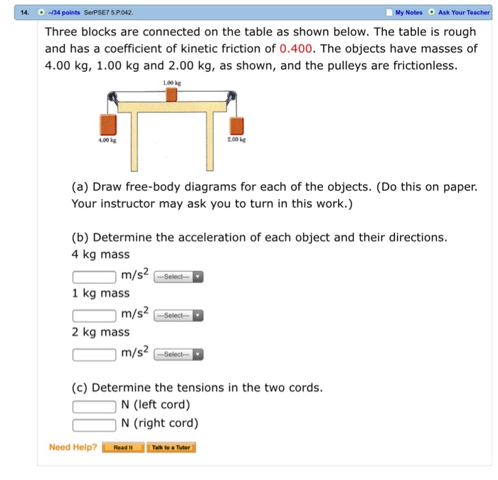 Solved Three blocks are connected on the table as shown | Chegg.com
