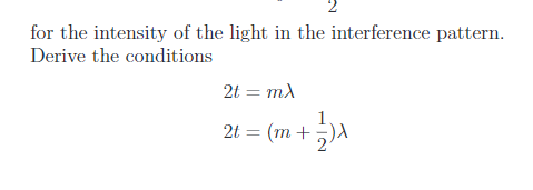 Solved for the intensity of the light in the interference | Chegg.com