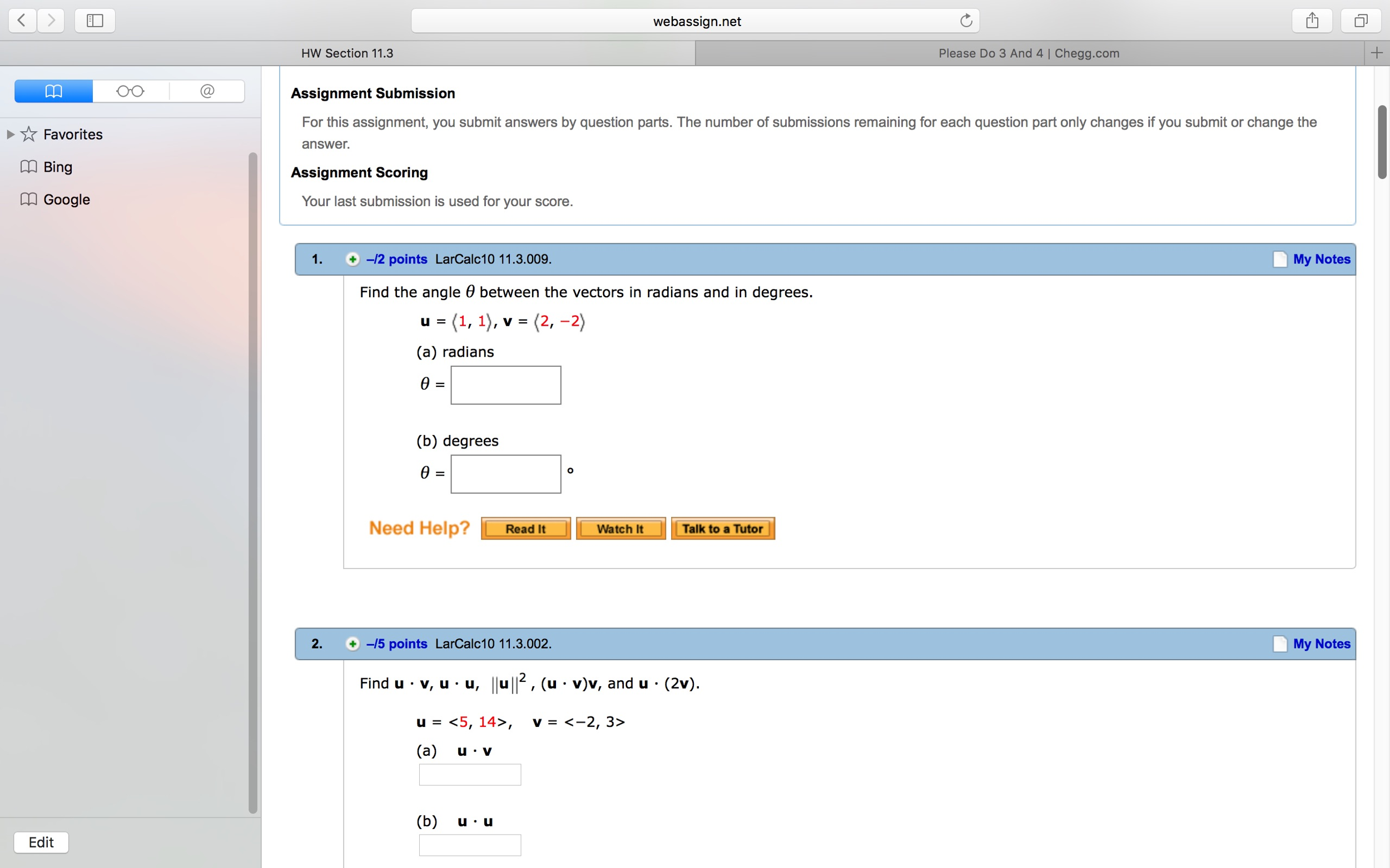 Solved Find the angle theta between the vectors in radians | Chegg.com