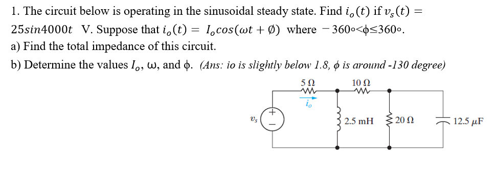 Solved The circuit below is operating in the sinusoidal | Chegg.com