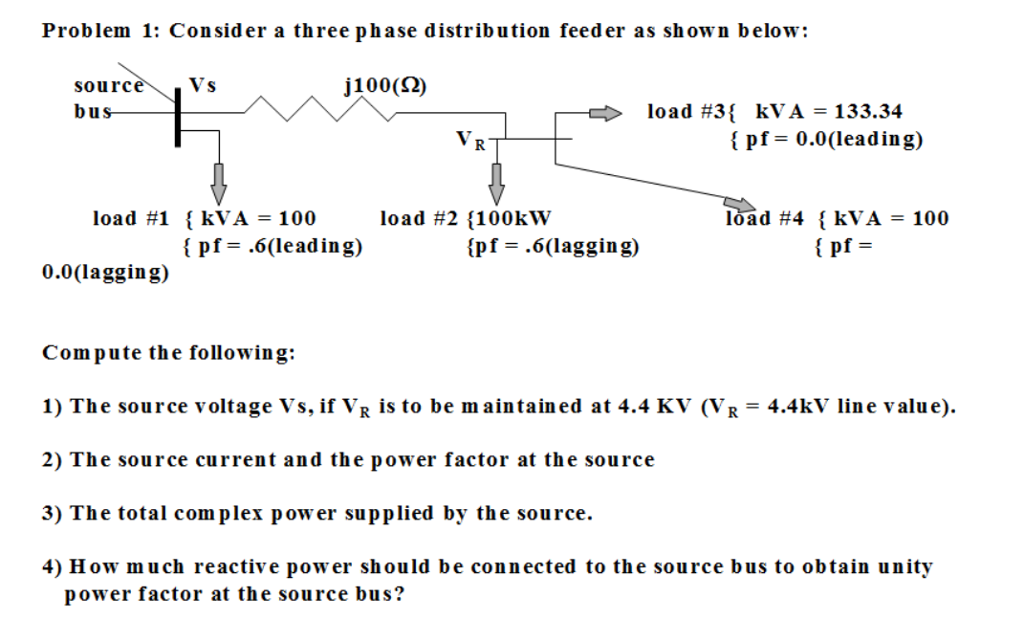 Solved Problem 1: Consider a three phase distribution feeder | Chegg.com