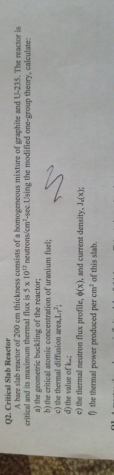 Solved Q2. Critical Slab Reactor A bare slab reactor of 200 | Chegg.com