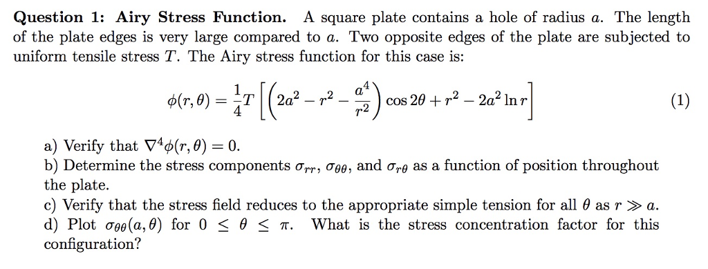 Solved Question 1: Airy Stress Function. A square plate | Chegg.com