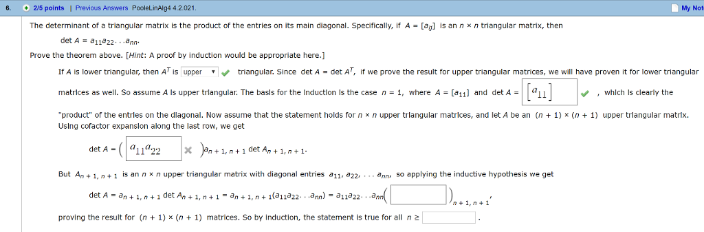 Solved The determinant of a triangular matrix is the product | Chegg.com