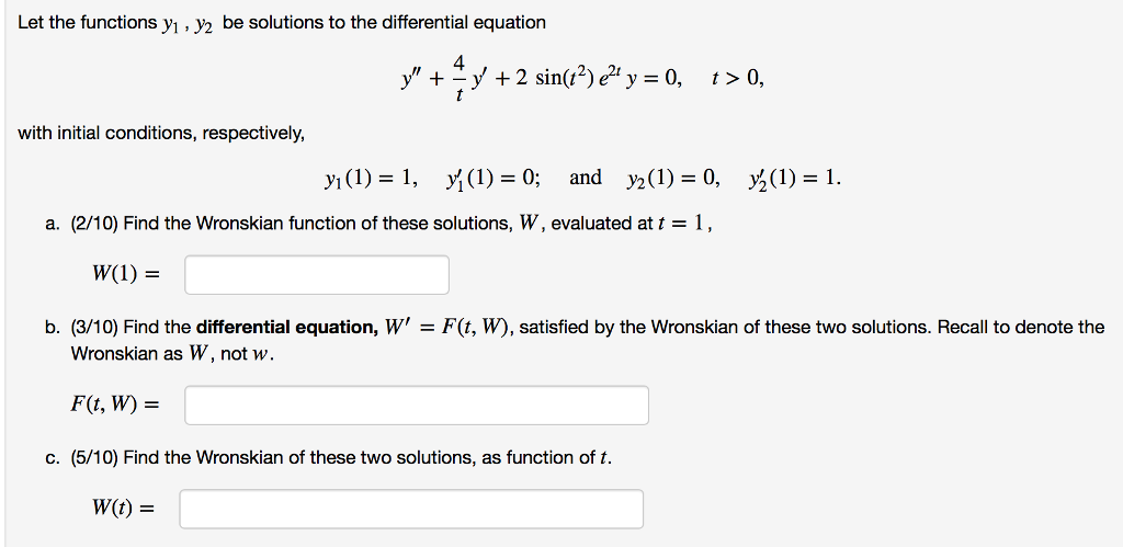 Solved Let the functions yi , y2 be solutions to the | Chegg.com