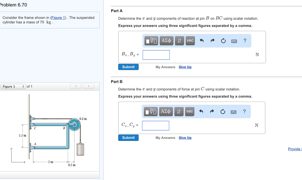 Solved Determine the x and y components of reaction at pin B | Chegg.com