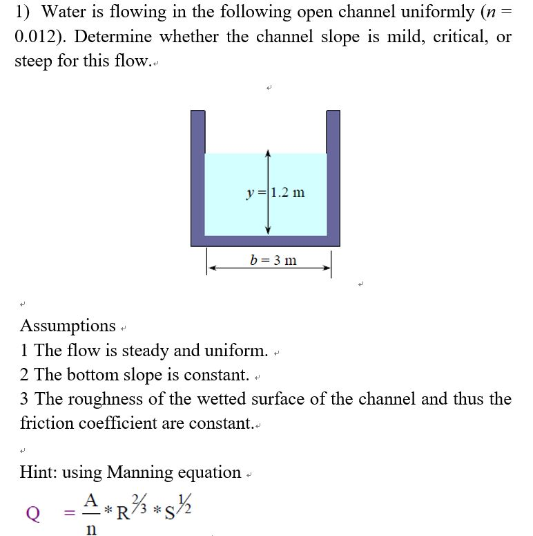 Solved Water is flowing in the following open channel | Chegg.com