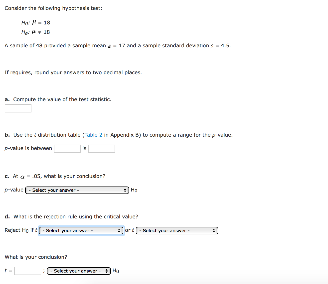 Solved Consider The Following Hypothesis Test H0 18