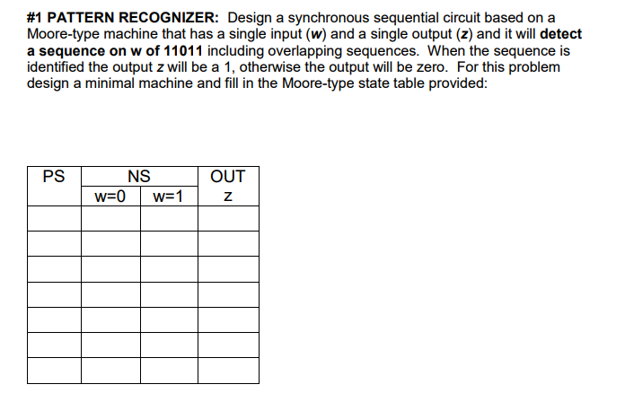 Solved #1 PATTERN RECOGNIZER: Design a synchronous | Chegg.com