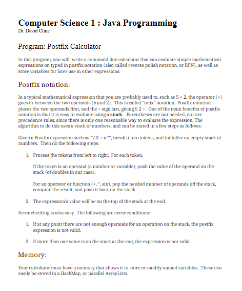 Solved Computer Science 1 Java Programming Dr David Cline 5387