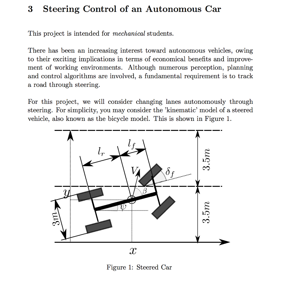 Solved Steering control of an autonomous car set up and | Chegg.com